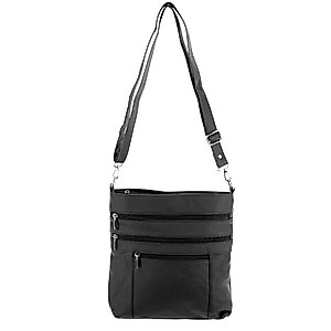 Silver Fever Messenger Italian Leather Shoulder Cross Body Bag Ipad Compatible Unisex (Black-603)