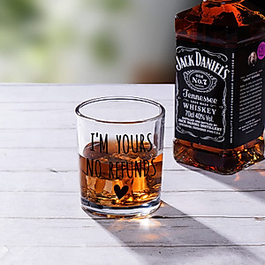Futtumy I'm Yours No Refunds Whiskey Glass 10 oz, Valentine’s Day Gift for Her Him Husband Wife Girlfriend Boyfriend, Birthday Gift Christmas Gift Engagement Gift Wedding Gift Old Fashioned Glass