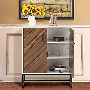 MAISON ARTS Modern Buffet Cabinet with Storage, Sideboard Storage Cabinet with 2 Doors for Living Room, Kitchen, Entryway, Hallway, 28 Inch, White