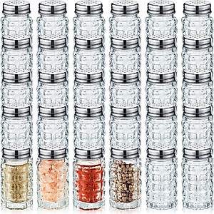 Lallisa 30 Pack Retro Style Salt and Pepper Shakers 2 oz Clear Glass Salt Shaker with Stainless Steel Lids for Kitchen Counter Table Restaurant Hold Various Condiments (Trendy)