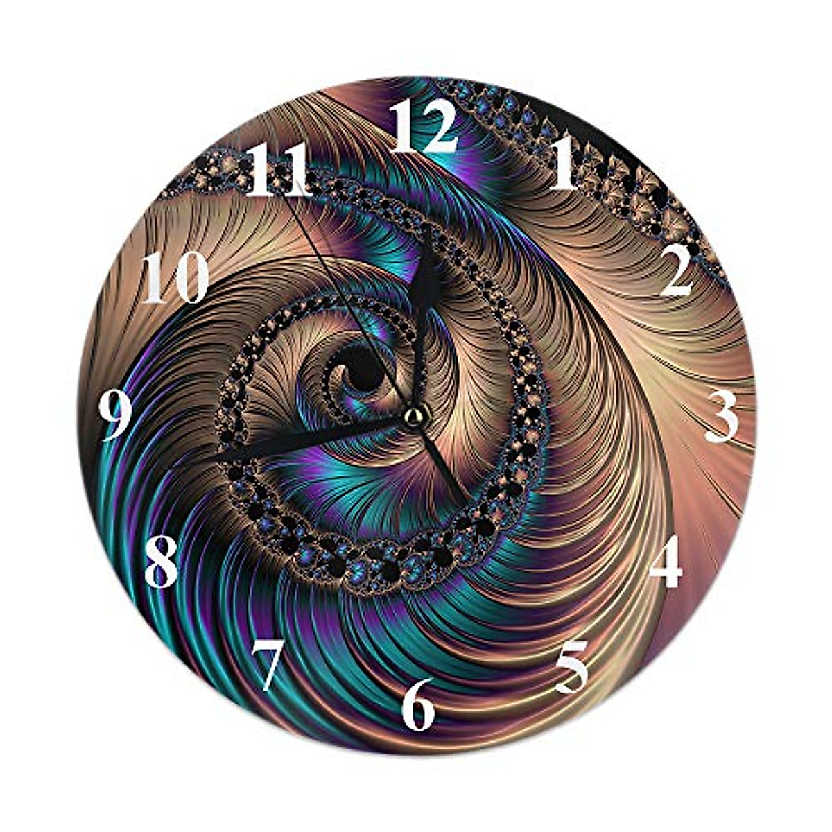 HGOD DESIGNS Fractal Round Wall Clock,Abstract Fractal Patterns and Shapes with Flowers and Spirals Round Wall Clock Home & Garden Wall Decorative for Bedroom Office School Art(10")