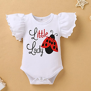 Ladybug Outfit for Baby Girl Newborn Romper Shorts Pants Bowknot Headband Hawaii Ladybug Themed Birthday Party Supplies Decorations Half 1st Birthday Coming Home Cake Smash Red - Ladybug 9-12 Months