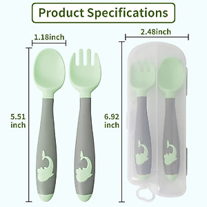Baby Utensils Spoons Forks Sets with Travel Safe Case, Easy Grip Heat Resistant Bendable BPA Free Toddler Feeding Training Utensils Sets (Green)