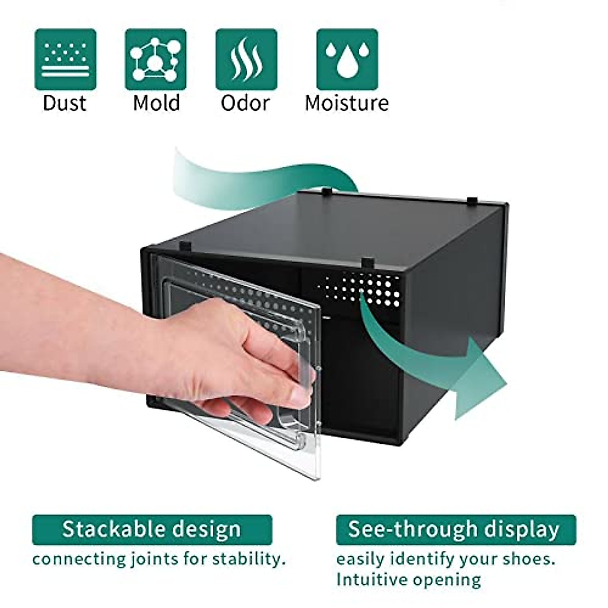 OTHZON 12 Pack Shoe Storage Box, Clear Plastic Stackable Shoe Organizer for Closet, Space Saving Foldable Shoe Sneaker Containers Bins Holders (Black) Great for Saving Closet Space GPJCFCDUS