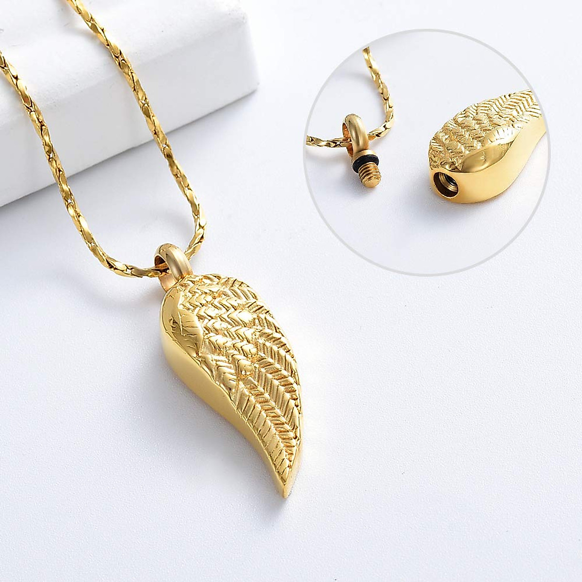 Imrsanl Angel Wings Cremation Jewelry for Ashes Pendant Stainless Steel Keepsake Memorial Urn Necklace for Human/Pets (Gold)