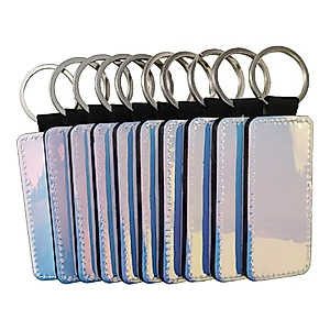 Yongkang 10 Pieces Sublimation Keychain (Blank leather + 7 Colors leather) Both Sides Can Be Sublimated DIY Craft (Rectangles)