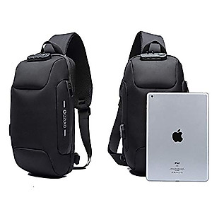 Wisfruit Anti Theft Sling Bag with USB Charging Port Casual Lightweight Chest Crossbody Daypack Waterproof (dark gray)
