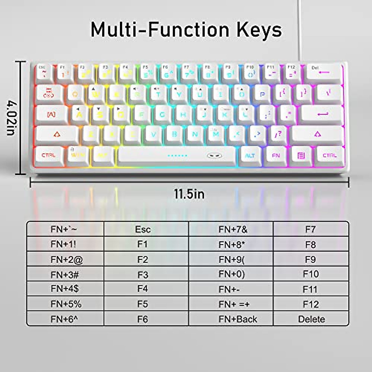 ADDTREE 60% Wired Gaming Keyboard, RGB Backlit Compact Mini Keyboard, Waterproof 61 Keys Keyboard for PC/Mac Gamer, Typist, Travel, Easy to Carry on Business Trip(White)