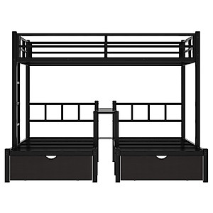 Full XL Over Twin Over Twin Bunk Bed for 3 Kids, Heavy Duty Triple Bunk Bed with Storage Drawers, Shelf, Guardrails and Ladder, Full XL Over Twin Over Twin Triple Bunk for Kids, Teens, Black