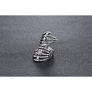 HIJONES Unisex Stainless Steel Gothic Punk Double Skull Skeleton Claws Ring Silver Size 8