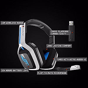 ASTRO Gaming A20 Wireless Headset Gen 2 for PlayStation 5 and 4, PC & Mac - White/Blue