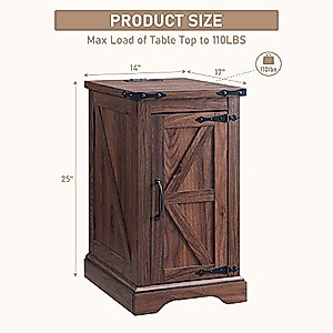 JXQTLINGMU Nightstand with Charging Station, Rectangular Farmhouse End Table with Barn Door and Adjustable Storage Shelf, 17" Deep Wood Rustic Sofa Side Table for Living Room, Bedroom, Brown