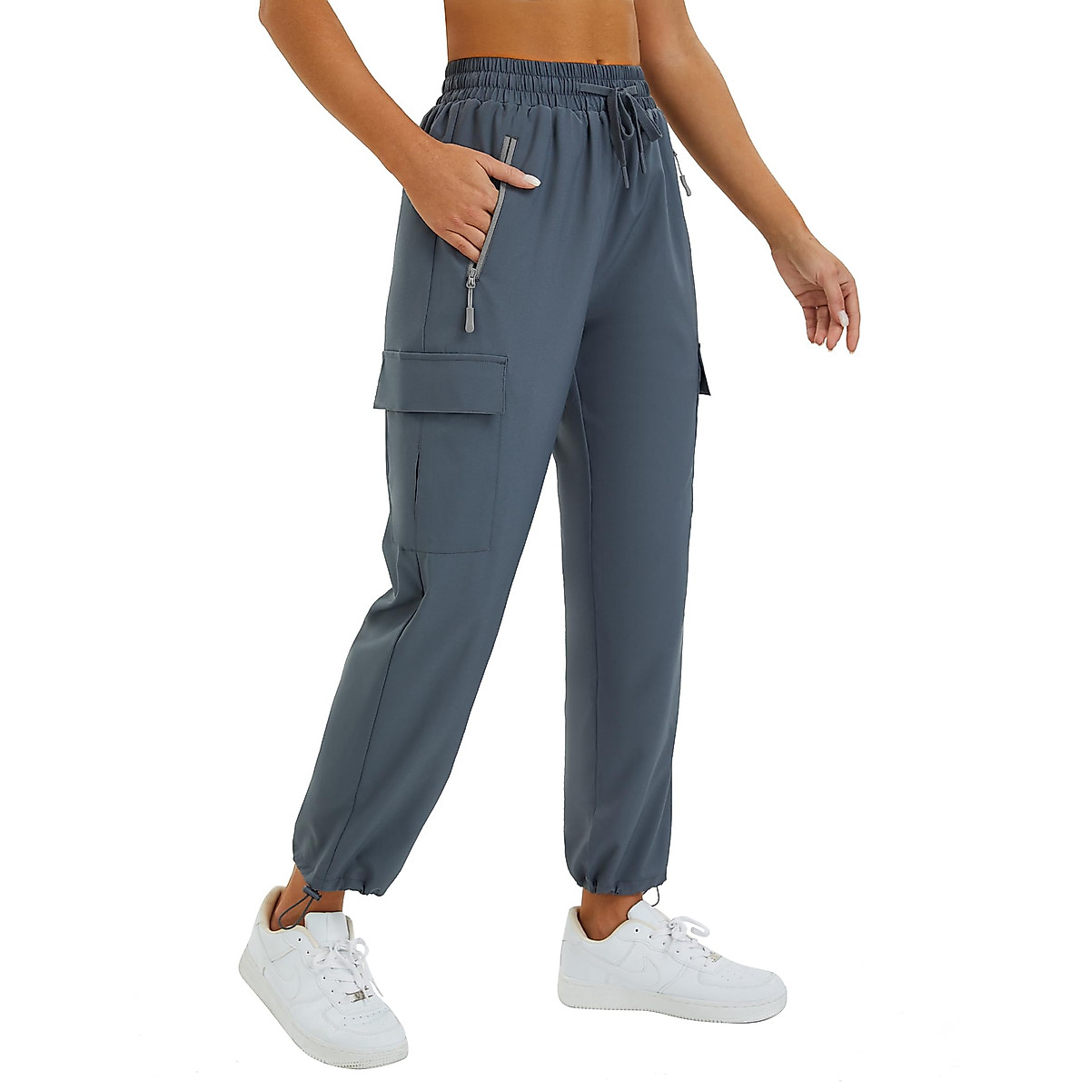 FARUNGS Quick Dry Cargo Pants Lightweight Tactical Hiking Pants with 5 Pockets for Women,Stretchy Waist and Water Resistant Grey