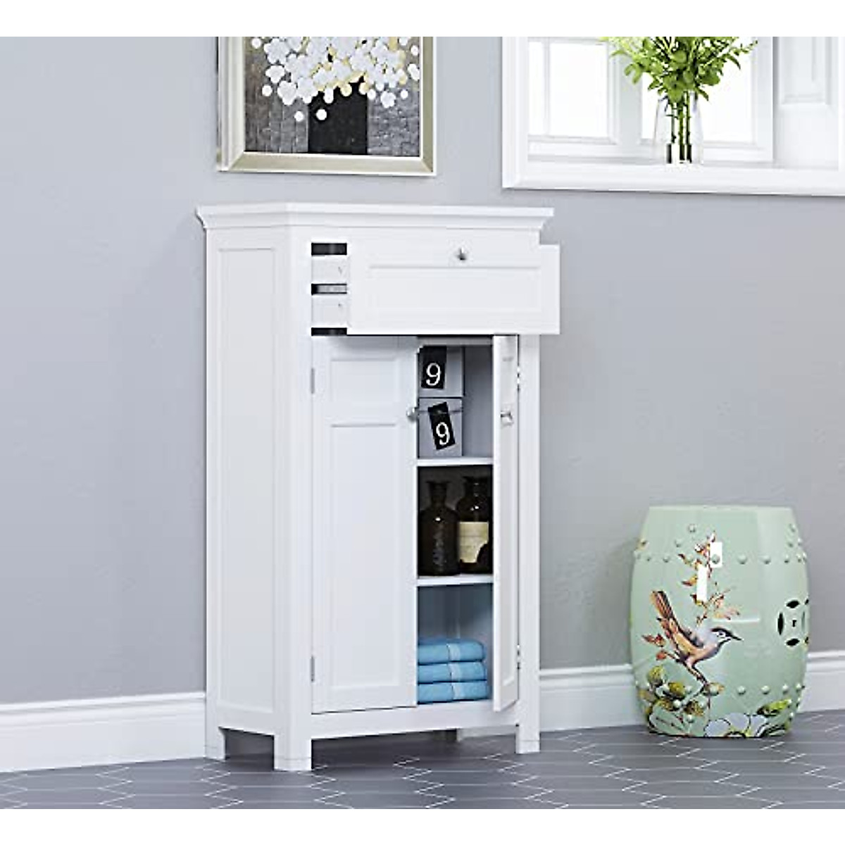 Spirich Freestanding Bathroom Cabinet with Drawer and Adjustable Shelf, Floor Tall Storage Cabinet (White)