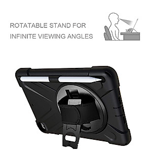 ZenRich iPad Mini 5/ iPad Mini 4 Case with Pencil Holder, Heavy Duty Shockproof Rugged iPad Mini 7.9 Inch Case with Hand Strap/Kickstand-Black