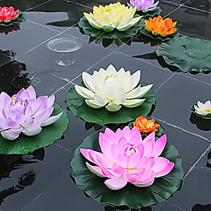 Toyvian 5PCS Artificial Lily Pads for Pond, Artificial Flowers Floating Foam Lotus Flower with Fake Lily Pads for Pool Garden Fish Pond Aquarium Pool Wedding Decor