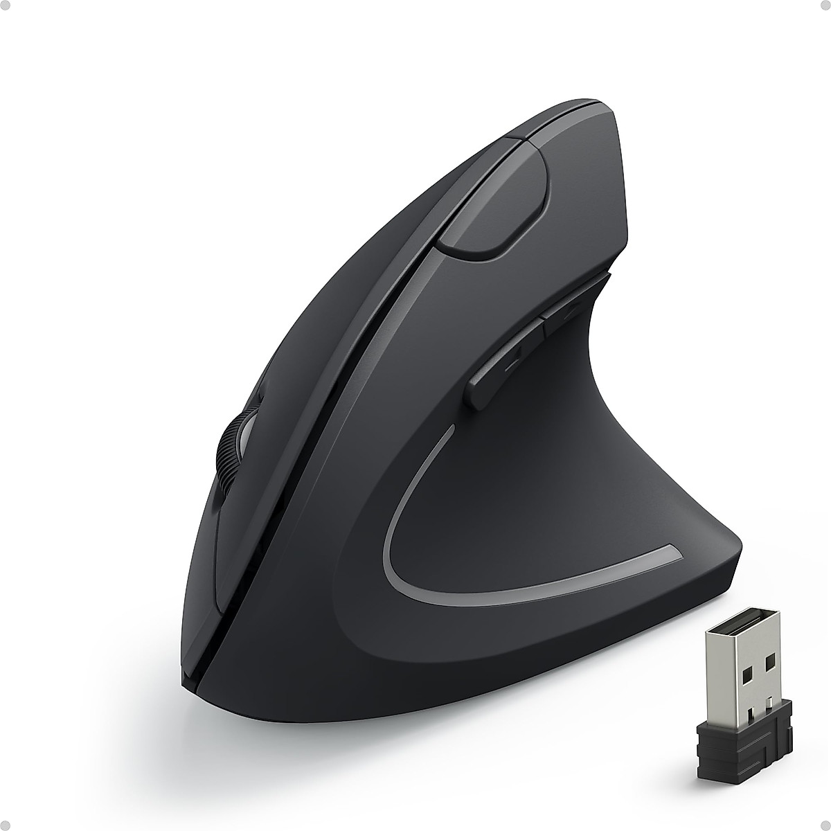 Anker 2.4G Wireless Vertical Ergonomic Optical Mouse, 800 / 1200 /1600 DPI, 5 Buttons for Laptop, Desktop, PC, Macbook - Black