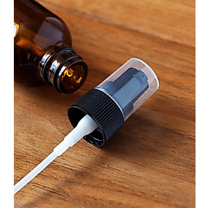 JUVITUS 2 oz / 60 ml Amber Glass Boston Round Bottle with Black Treatment Pump (24 Pack) + Funnel