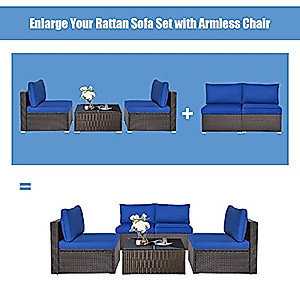 HAPPYGRILL 2-Piece Armless Sofa Set Outdoor Rattan Wicker Sectional Sofa Patio Chairs with Cushions for Porch Garden Balcony Poolside