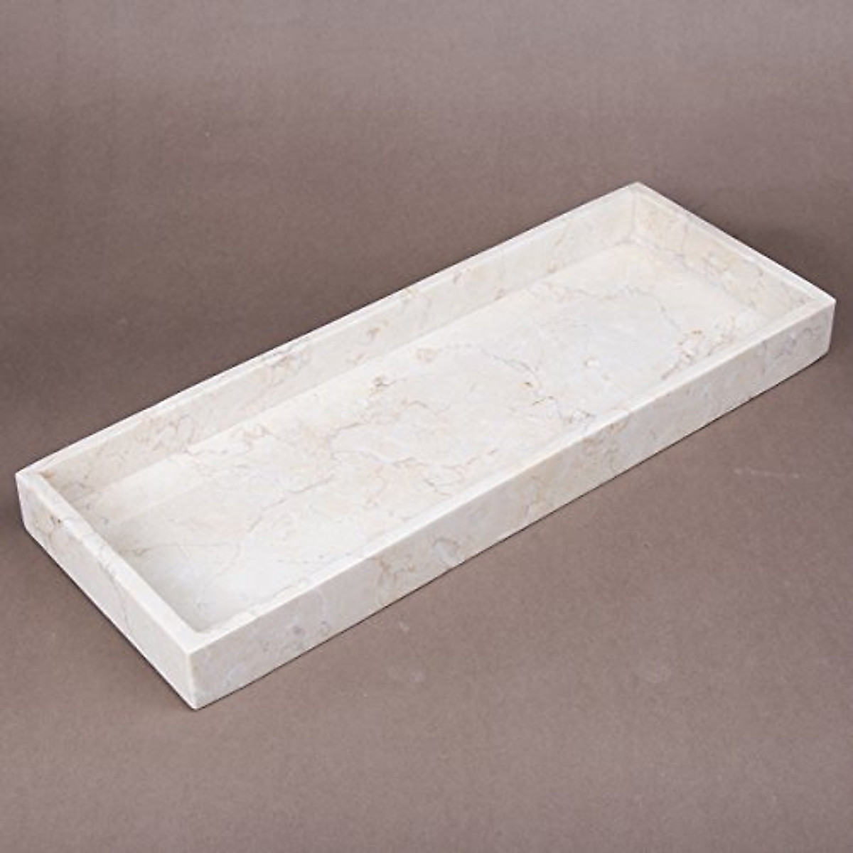Creative Home Natural Champagne Marble Vanity Tray Towel Tray Bathroom Countertop Organize Tray, 6.5" L x 16.5" W x 1.5" H, Champagne (Beige)