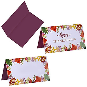 100 Pcs Autumn Thanksgiving Place Cards Fall Leave Escort Cards with Floral Leaf Prints Table Guest Seating Name Cards Number Cards Buffet Food Cards 3.5" x 2" for Harvest Party Table Setting