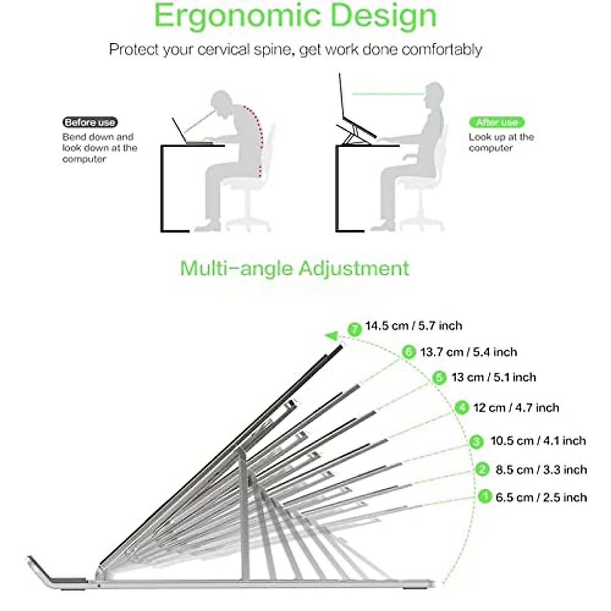 ERWARZY Laptop Stand for Desk, Adjustable Ergonomic Portable Laptop Holder, Foldable Computer Stand 10-Position Adjustable Non-Slip Laptop Stand, Compatible with 9-15.6-inch Laptop (Black)