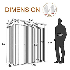 5 x 3 FT Galvanized Metal Garden Shed with Lock, Outdoor Metal Storage Shed for Backyard, Patio, Lawn