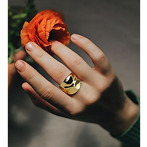 Aprilery Gold and Silver Rings for Women, Fashion 18K Gold Plated Chunky Statement Ring Band Dome Mask Design Cocktail Costume Jewelry for Her (Gold - Dome, 10)