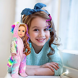WONDOLL 2-Sets 18-inch Doll-Clothes Set - Unicorn Clothes with Hair Clip and Headband - Compatible with All 18 inch Dolls Accessories for Kids -Pink