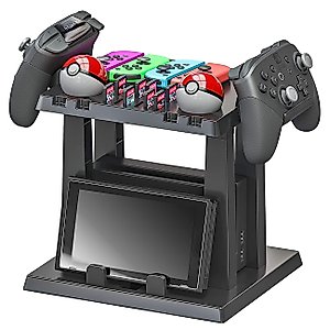 ANNMETER Switch Game Station Organizer with Controller Charger, Charging Dock for Switch, Joycons, Pokeballs, Pro Controller, Accessories Kit Storage
