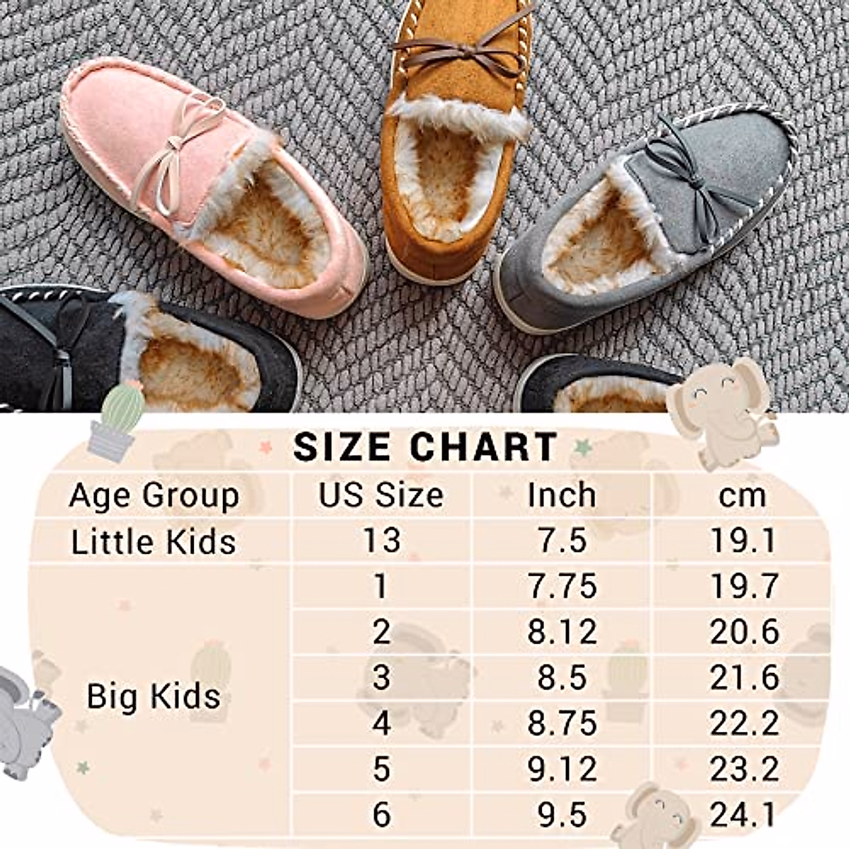 VONMAY Kids Slippers Boys Girls Moccasins House Shoes with Comfy Faux Fur Lining Memory Foam Slipper, Pink