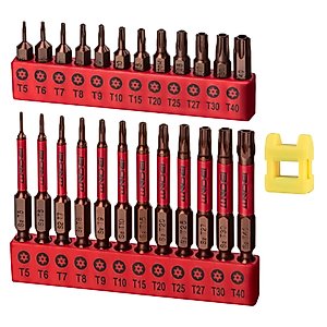 LLNDEI 25 PCS Torx Bit Set(T5-T40), Security Torx Bit Set, Tamper Resistant Star Bits Set, 1" and 2" Long Magnetic Torx Bit Set with Magnetizing Demagnetizer