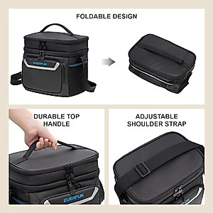 EVERFUN Insulated Lunch Bag Soft Lunch Box for Men Dual Compartments Small Lunch Box Collapsible Waterproof Leak-Proof for Work, Black