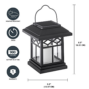 Sterno Home GL44258 Hanging Solar LED Light Flameless Candle Lantern, 6.5", Black