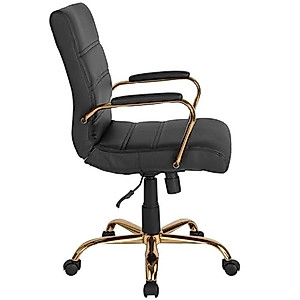 Pemberly Row Mid Back Leather Office Swivel Chair in Black and Gold