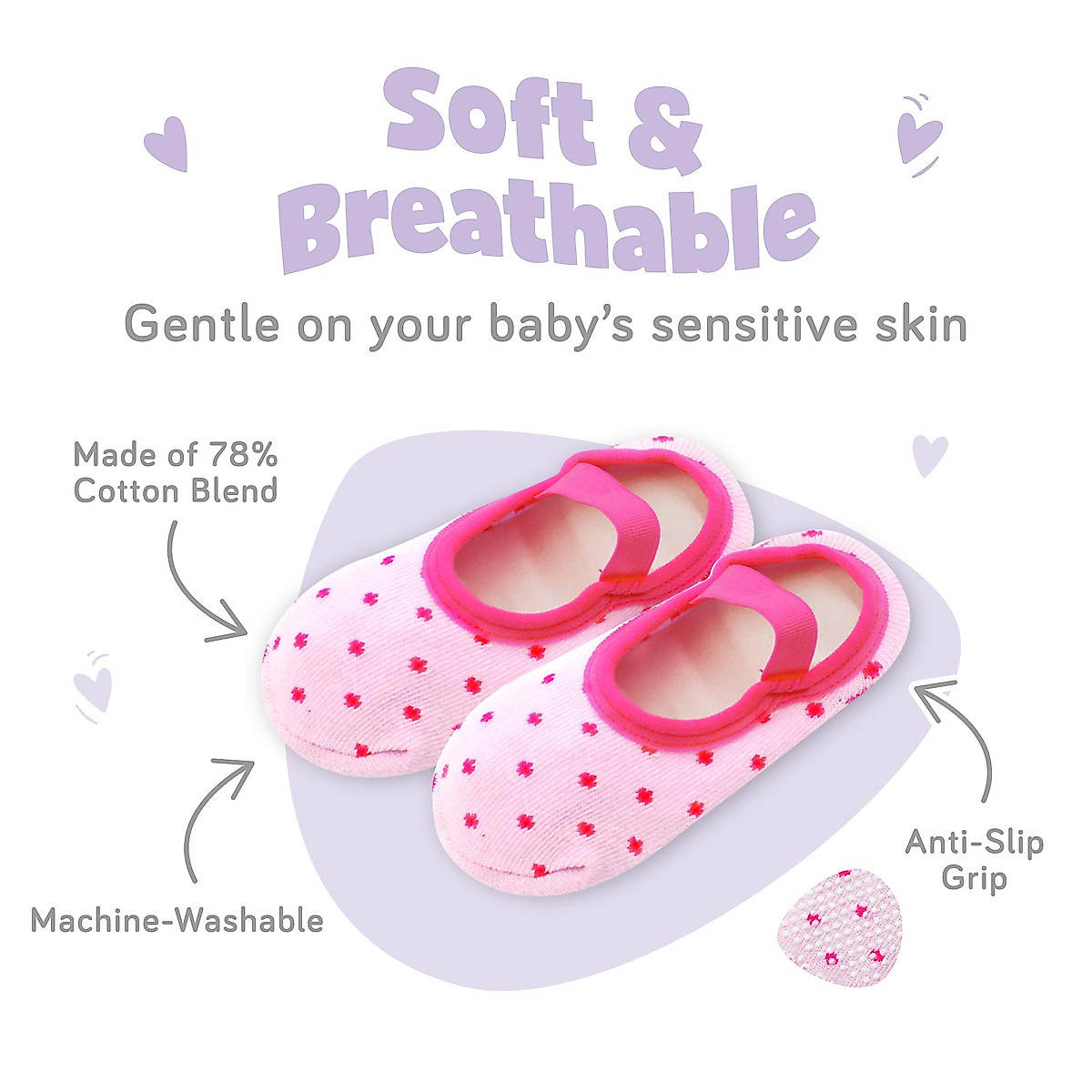 Ashtonbee Toddler Ballet Socks with Grip 6 Pairs, Non-skid Slipper Socks for Kids, Machine-washable Toddler Grip Socks and Baby Socks for 9-32 Months