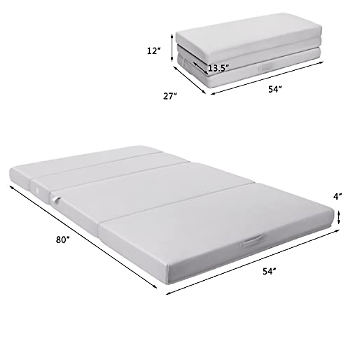 KOMFOTT 4- Inch Tri Folding Mattress Full XL Size, Foam Mattress with Removable & Washable Cover, Trifold Guest Bed Foam Mattress Sofa Bed Sleeper
