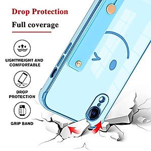 Uioeua Compatible with iPhone XR Case with Smiley Face Pattern,Soft TPU Cute Plating Wristband Holder Case Camera Lens Protection Side Small Pattern Shockproof Wrist Strap Case Women Girls-Sky Blue