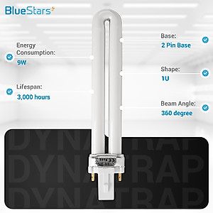 BlueStars Premium Quality 9W 21050 U-Shape 2 Pin Base Replacement UV Light Bulbs for DynaTrap Indoor Trap Models DT3009, DT3019, and DT3039 - Pack of 6