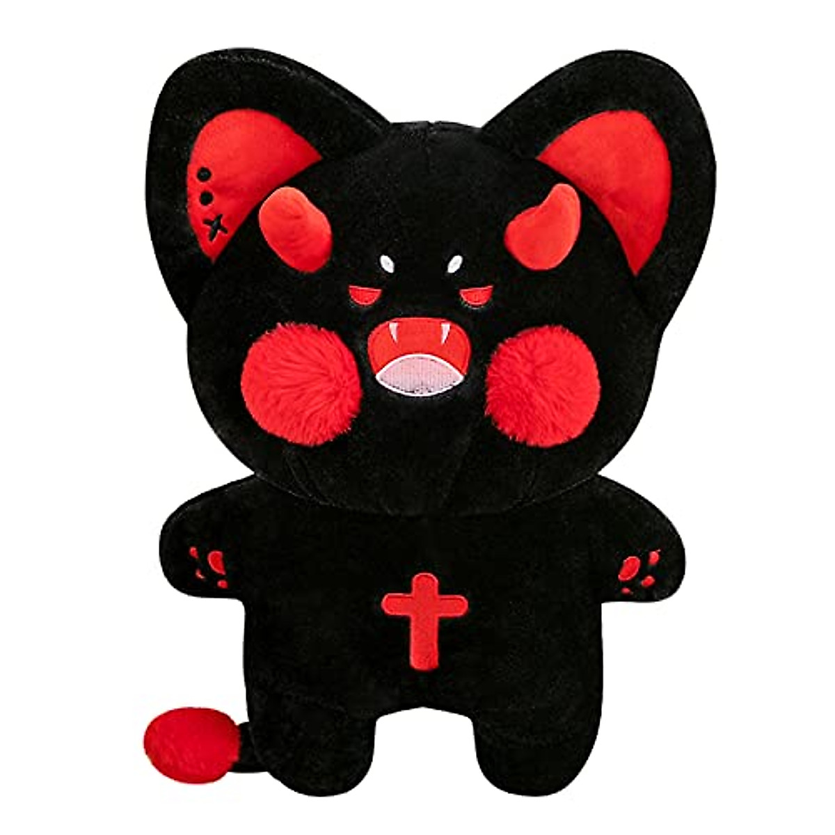 PEACH CAT Cute Cat Plush Pillow Kitten Plushie Devil Cat Stuffed Animal for Kids Black and Red 15.7"