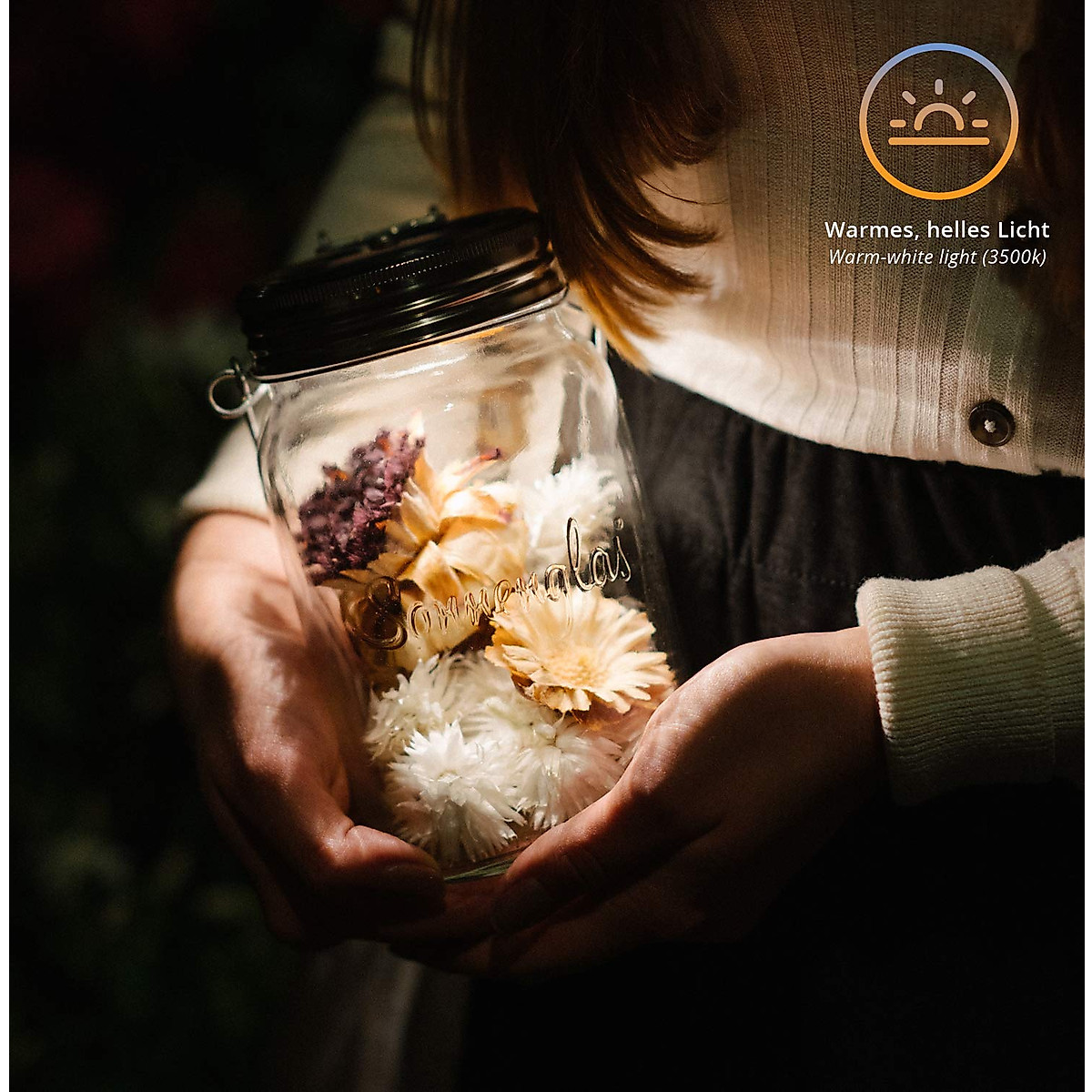 SONNENGLAS Classic 32oz | Original Award-Winning Solar Lantern|Indoor and Outdoor | With USB Charging l Glass and Stainless Steel | Decorate Inside | Fair Trade from South Africa