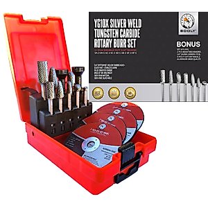 Premium-Grade Die Grinder Bits Carbide Burr Set 1/4 Shank 8-PC Double-Cut Rotary Metal Grinding Bits for Dewalt Milwaukee & Die Grinders Accessories/Bonus Kit: 4-PC 3" Cut-Off Wheels + 2-PC Mandrels