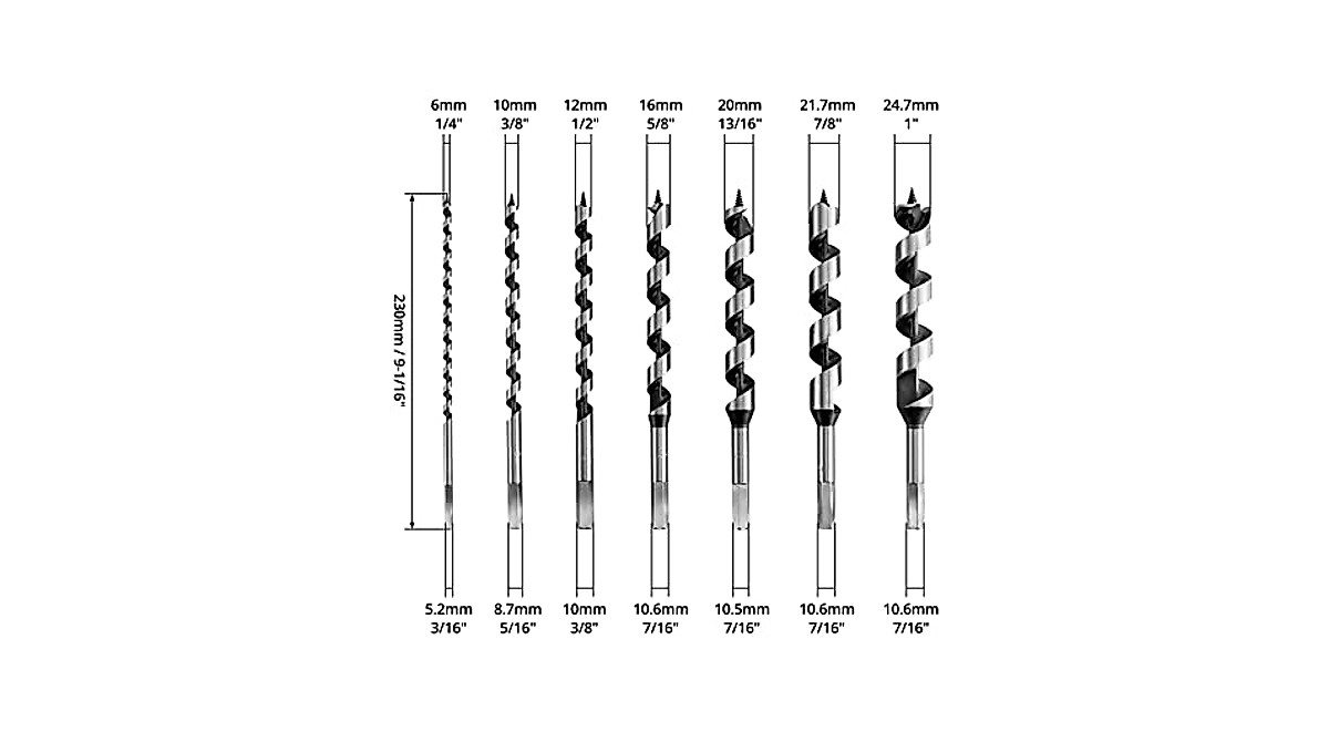 QWORK 7-Pc Auger Drill Bit Set - Precise Wood & Nail Drilling