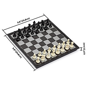 Yellow Mountain Imports Magnetic Portable Medium Chess Board Game Set (9.8 Inches) - Travel Chess Set with Folding Board and Felt-Bottom Chessmen