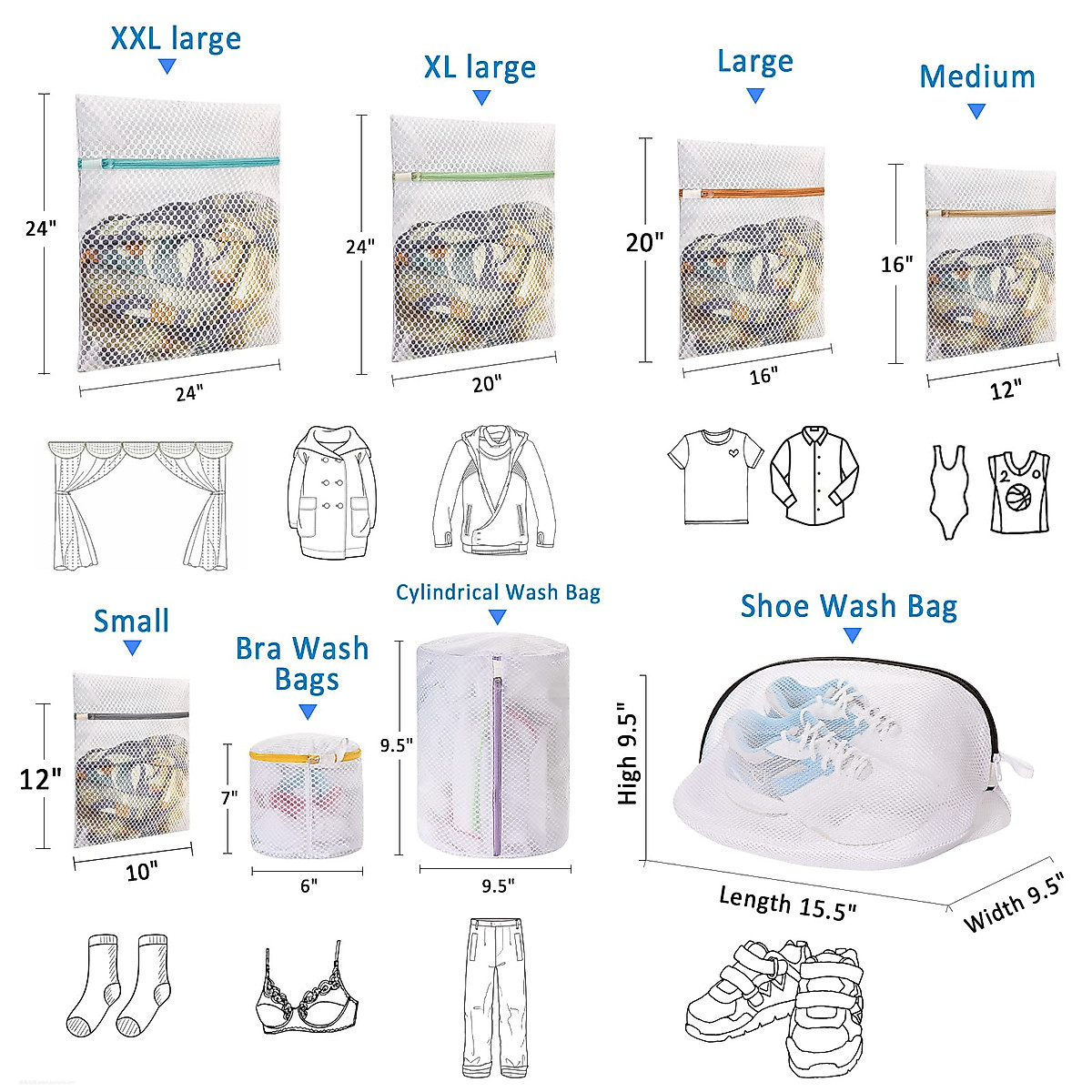 AUTODECO 4Pcs Honeycomb Mesh Laundry Bags for Delicates (4 Shoe Wash Bag 10x16 Inches)