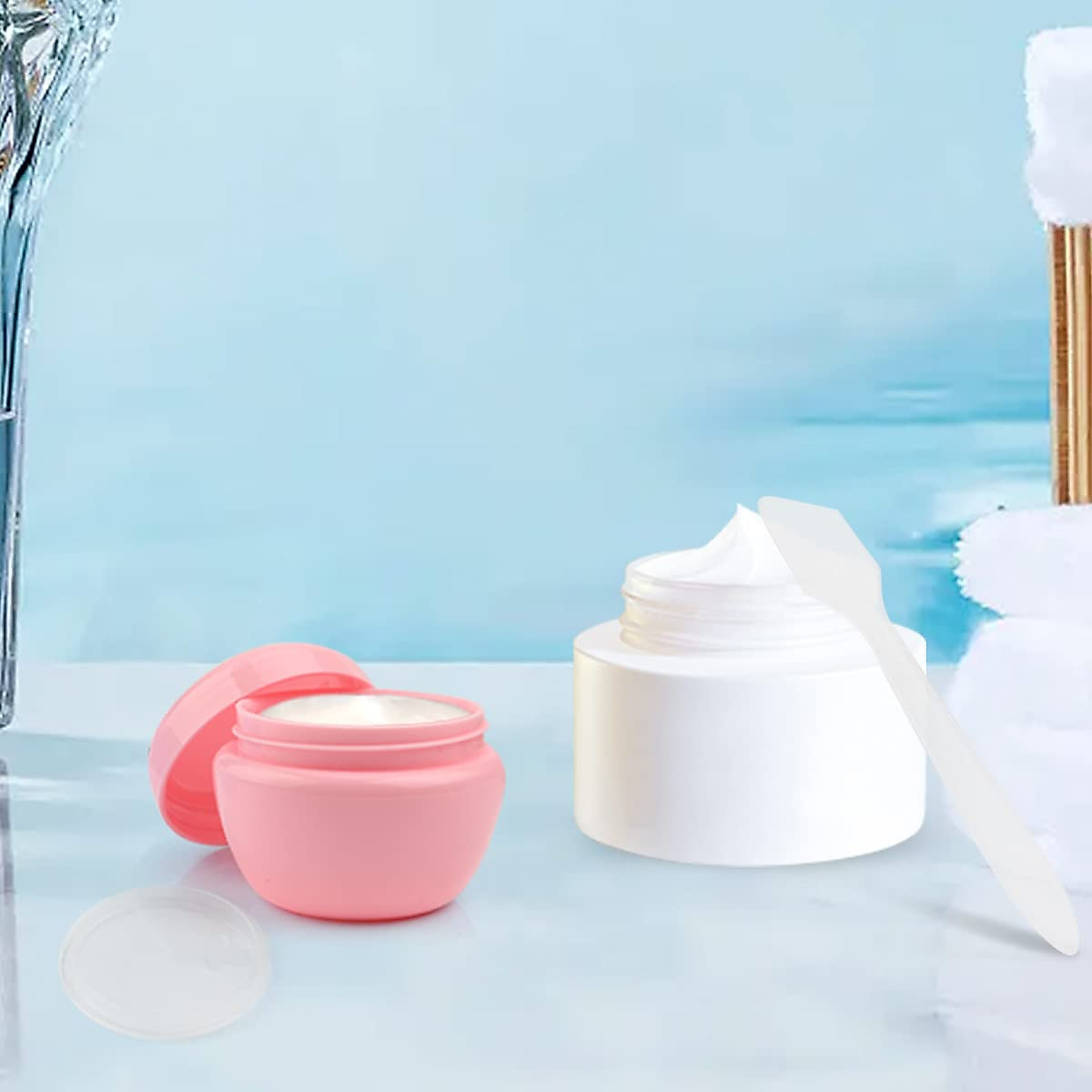 9 Pack 30g Small Plastic Travel Containers for Toiletries,Empty Refillable Mini Cosmetic Cream Jars with Lids and Sealed Inner Liners for Cosmetic, Body & Hand Cream, Lotion-9 Spatulas Included