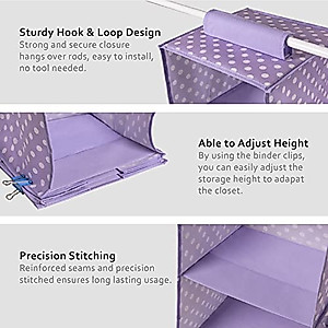 Utureal 6-Shelf Hanging Closet Organizer, Fabric Foldable Clothes Storage Hanging Shelves for Bedroom Kids Nursery Room, Space Saving Sturdy Shelf Unit for Travel Trailer Camping| Polka Dots, Purple