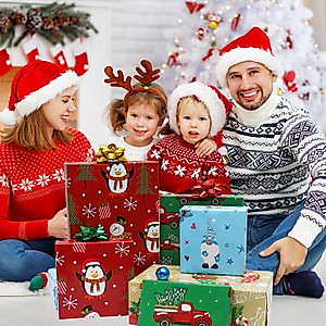 U'COVER Christmas Wrapping Paper for Kids Boys Girls 8 Large Sheet Xmas Holiday Gift Wrapping Paper Penguin Snowman Red Truck Gnomes Stocking Wrap Paper Fold 27 * 36inch