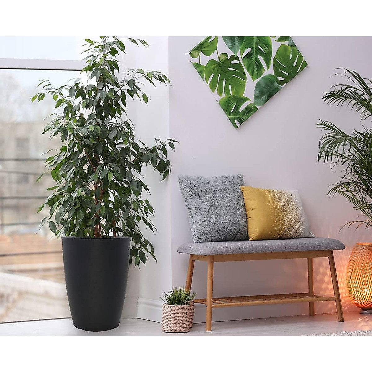 Tramontina Thai Plant Pot Plastic Taupe Diameter 44 x Height 58 cm Weatherproof Volume 55 litres