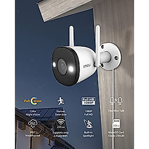 Imou Security Camera Outdoor Color Night Vision with Spotlight & Siren, 2.4G WiFi Camera IP67 for Home Security, 1080P with Human Detection, 2-Way Audio, Ethernet Port and SD Card Slot, Bullet 2